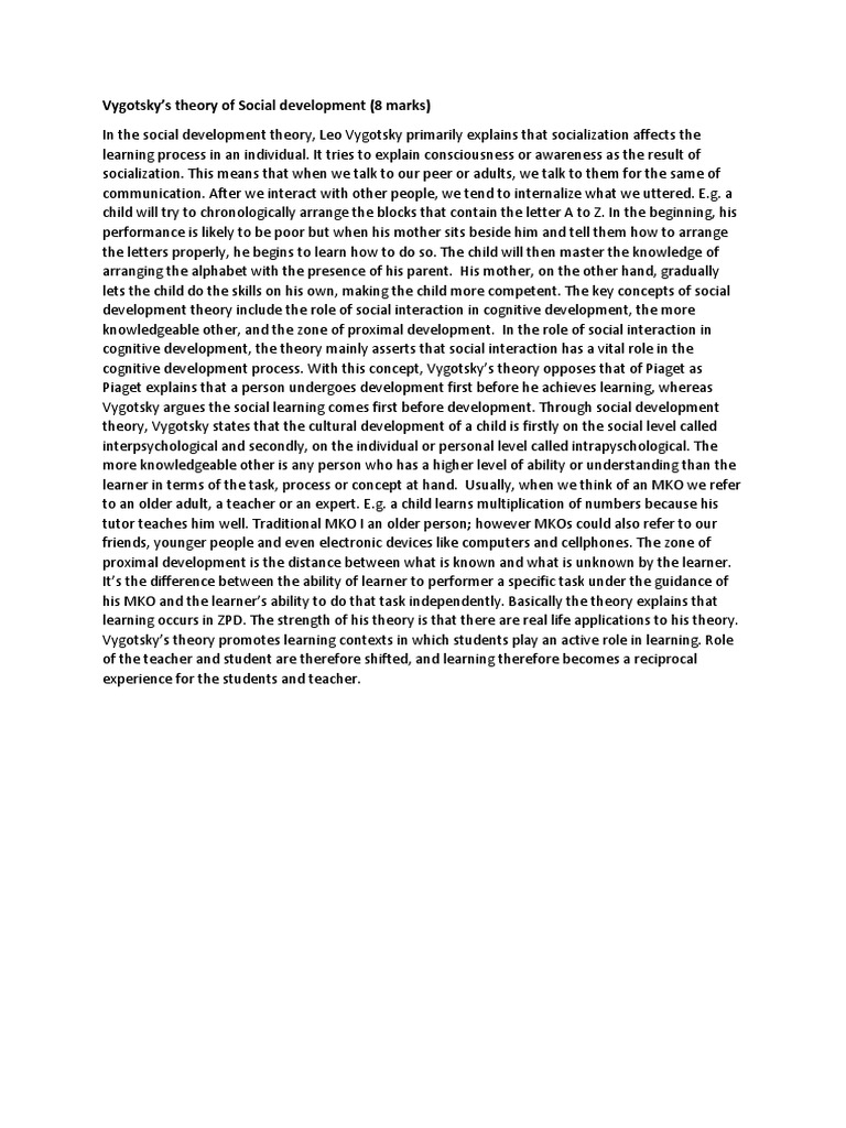Vygotskys Social Developmental Theory | PDF | Learning | Behavior Modification
