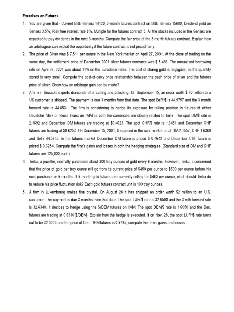 Exercises On Futures | Download Free PDF | Futures Contract | Hedge ...