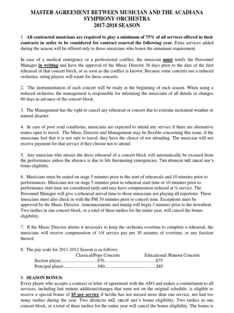 Master Agreement 2017-2018 | PDF | Orchestras | Performing Arts