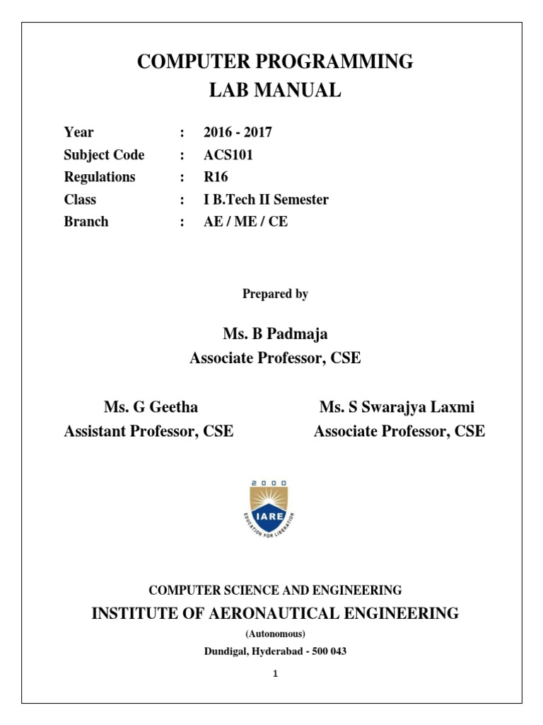 CP Lab Manual 2016-1-0 | PDF | C (Programming Language) | Engineering