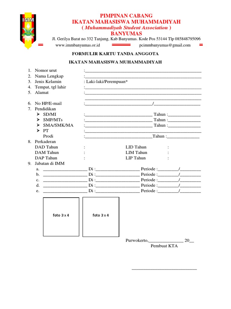 Formulir Kartu Tanda Anggota | PDF
