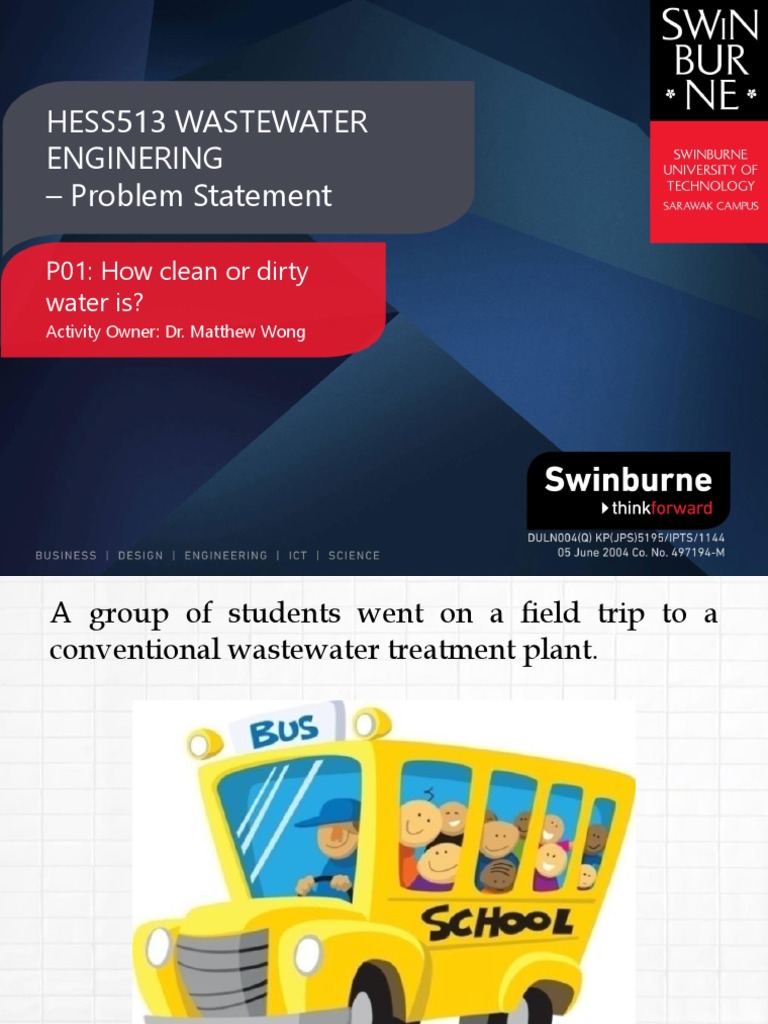 Hess513 Wastewater Enginering - Problem Statement: P01: How Clean or ...