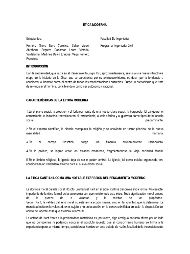 Ética Moderna | PDF | Moralidad | Immanuel Kant