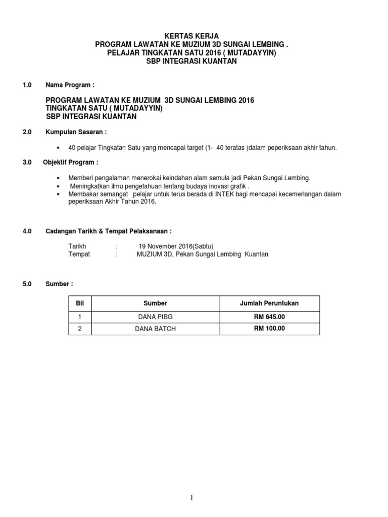 Kertas Kerja Program Lawatan Ke Muzium 3 | PDF