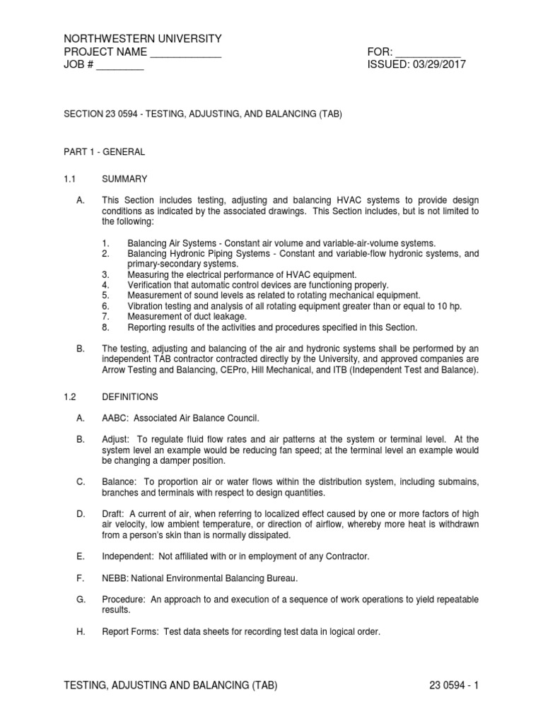 TAB Procedures for HVAC Systems | PDF | Duct (Flow) | Valve