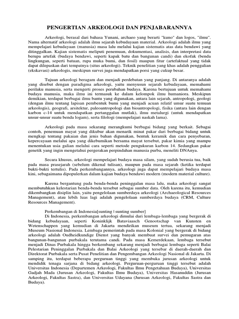 Pengertian Arkeologi Dan Penjabarannya | PDF
