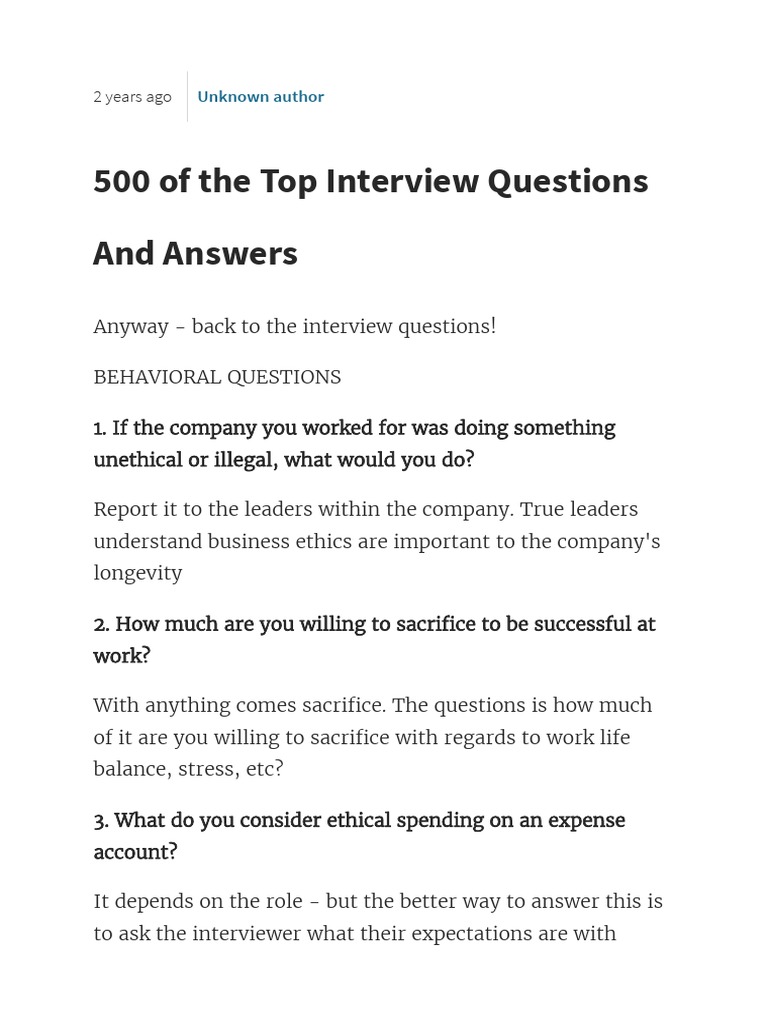 500 of The Top Interview Questions and Answers - CEO Lifestyle PDF ...