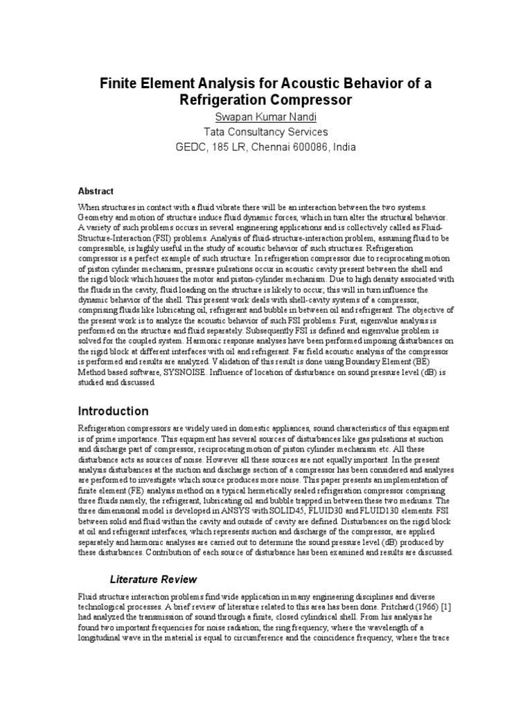 Finite Element Analysis For Acoustic Behavior of A Refrigeration Compressor | PDF | Acoustics ...