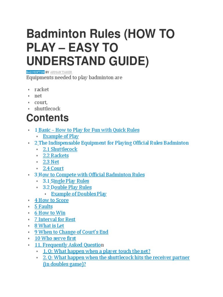 Badminton Rules | PDF | Racquet Sports | Sports