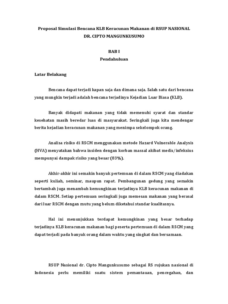 Proposal Simulasi KLB Keracunan Makanan RSCM | PDF Proposal Simulasi KLB Keracunan Makanan RSCM | PDF