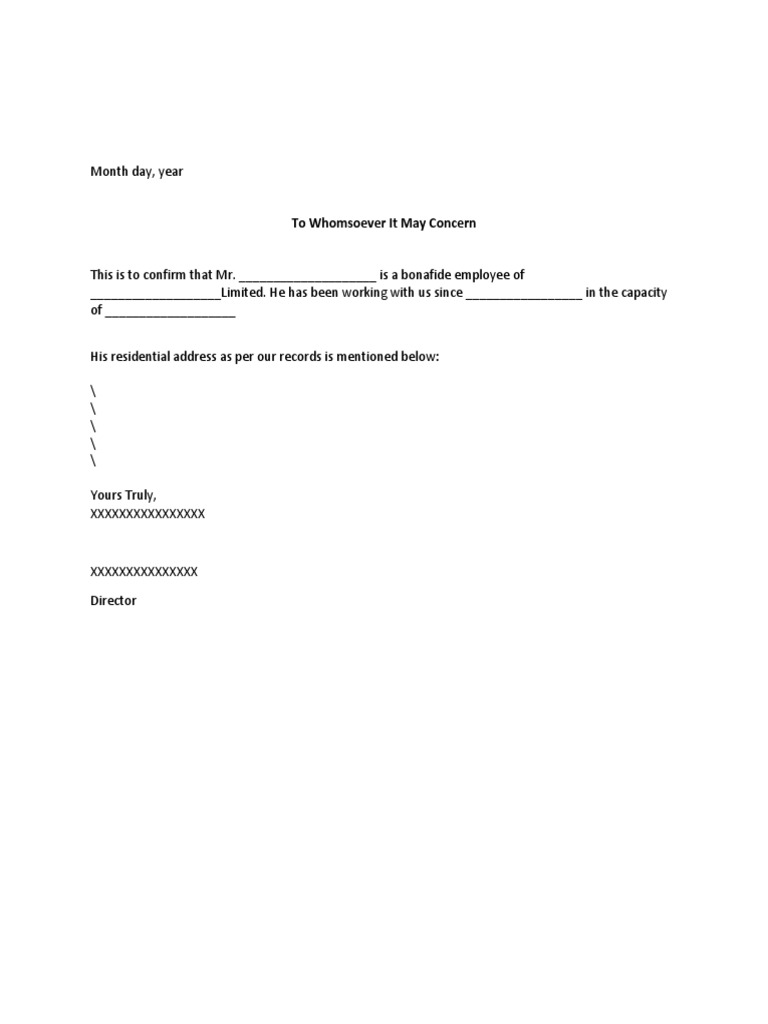 Employee Address Proof Letter Template | PDF
