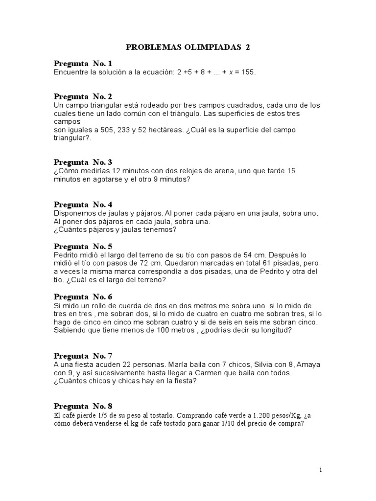 Olimpiadas Matemáticas Ejercicios Seleccionados 2 Pdf Enseñanza De