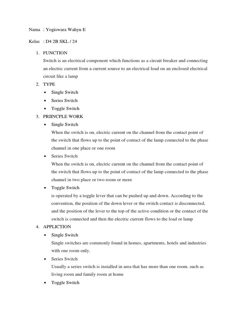 Types and Functions of Electrical Switches | PDF