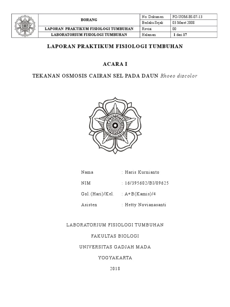Laporan PT 1 Tekanan Osmosis Cairan Sel Daun Rhoeo Discolor | PDF
