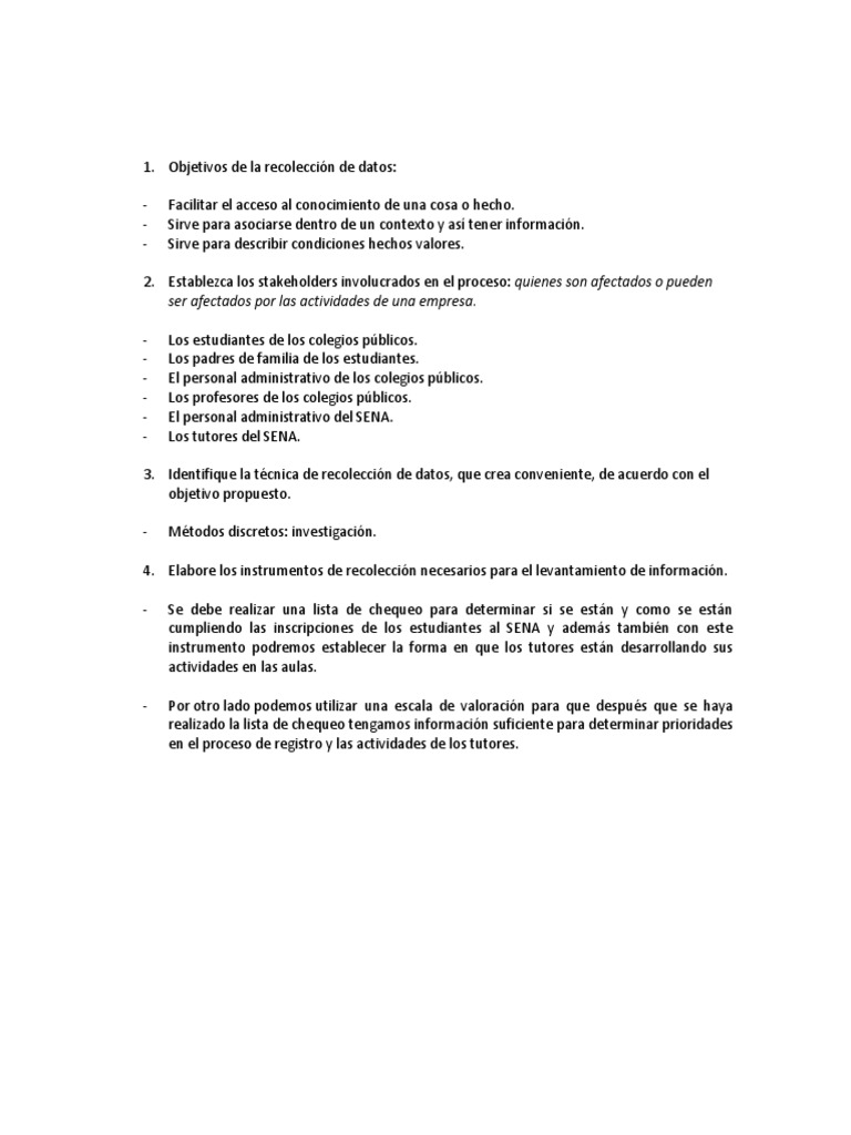 Objetivos de La Recolección de Datos