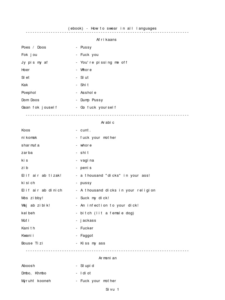 (eBook) - How to Swear in All Languages | Language Varieties And Styles ...