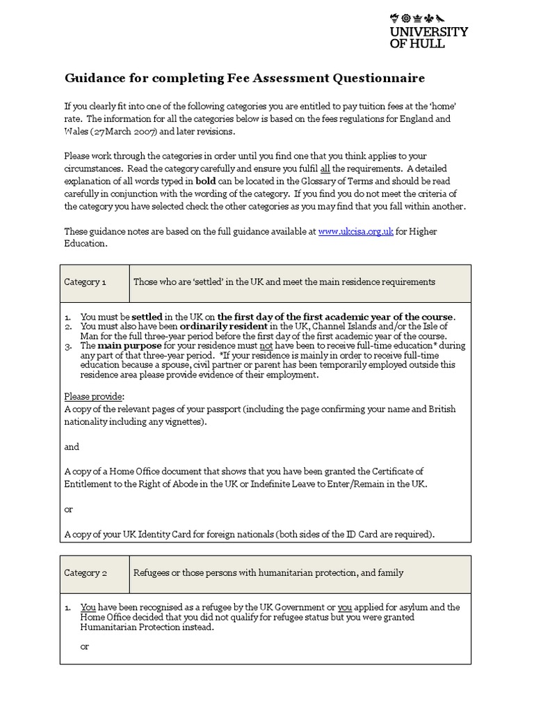 Fee Status Assessment Guidance 01 | PDF | Government And Personhood ...
