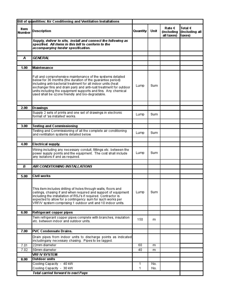 BoQ 9 - Air Conditioning System | PDF | Air Conditioning | Ventilation (Architecture)