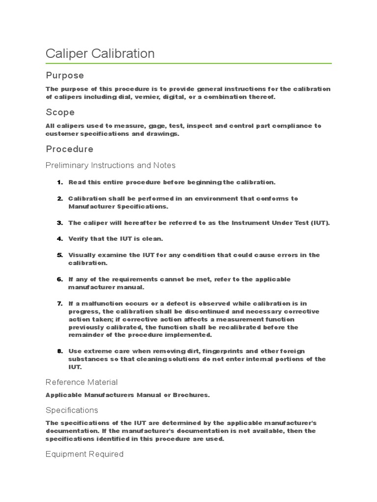 Caliper Calibration | PDF | Calibration | Specification (Technical Standard)