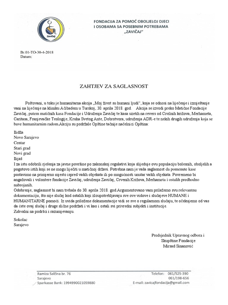 Zahtjev Za Saglasnost Prazan | PDF