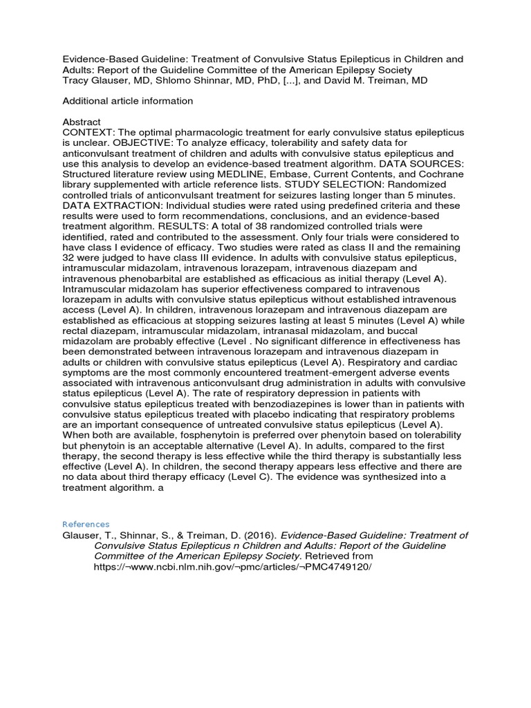 Convulsive Status Epilepticus N Children and Adults: Report of The ...