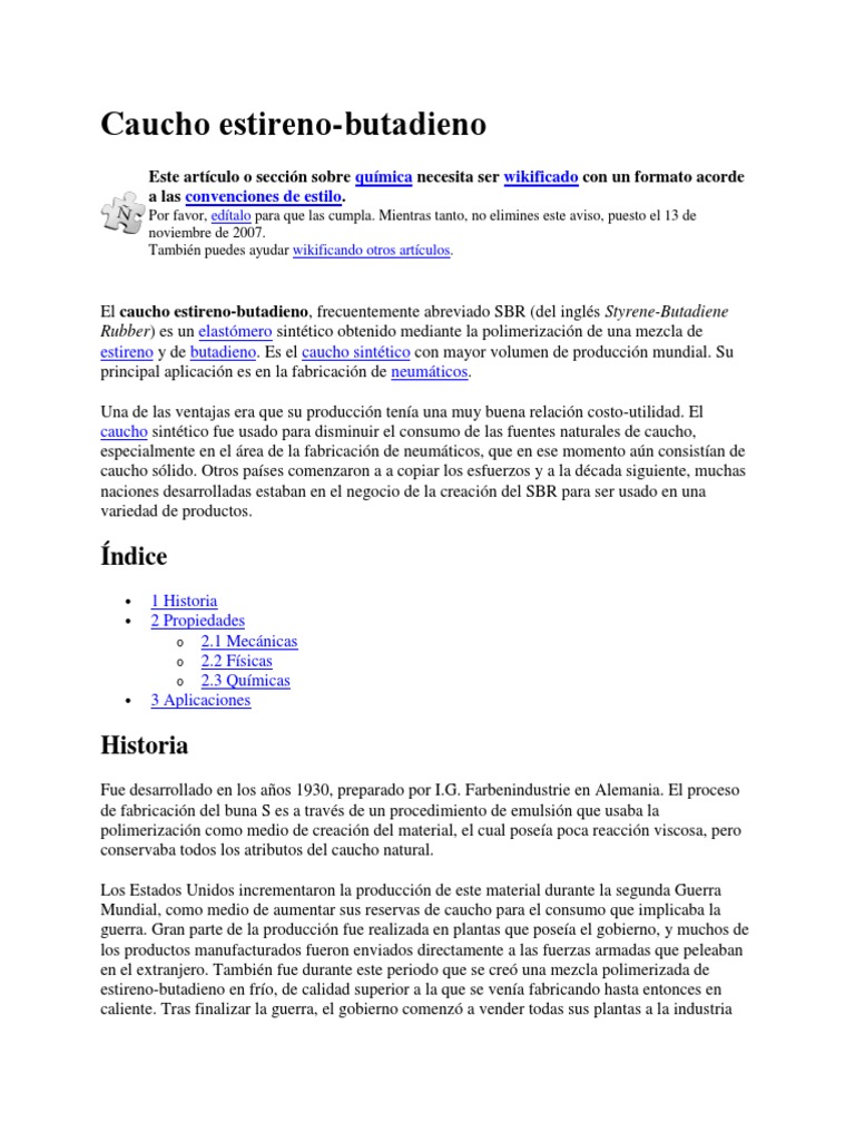 Caucho Estireno-Butadieno: Usos y Propiedades | PDF | Sustancias ...