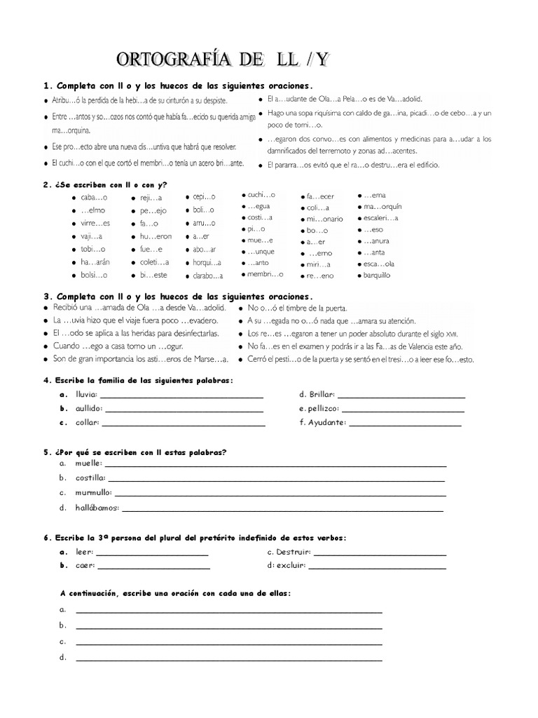 Ortografía de LL - y Ejercicios | PDF
