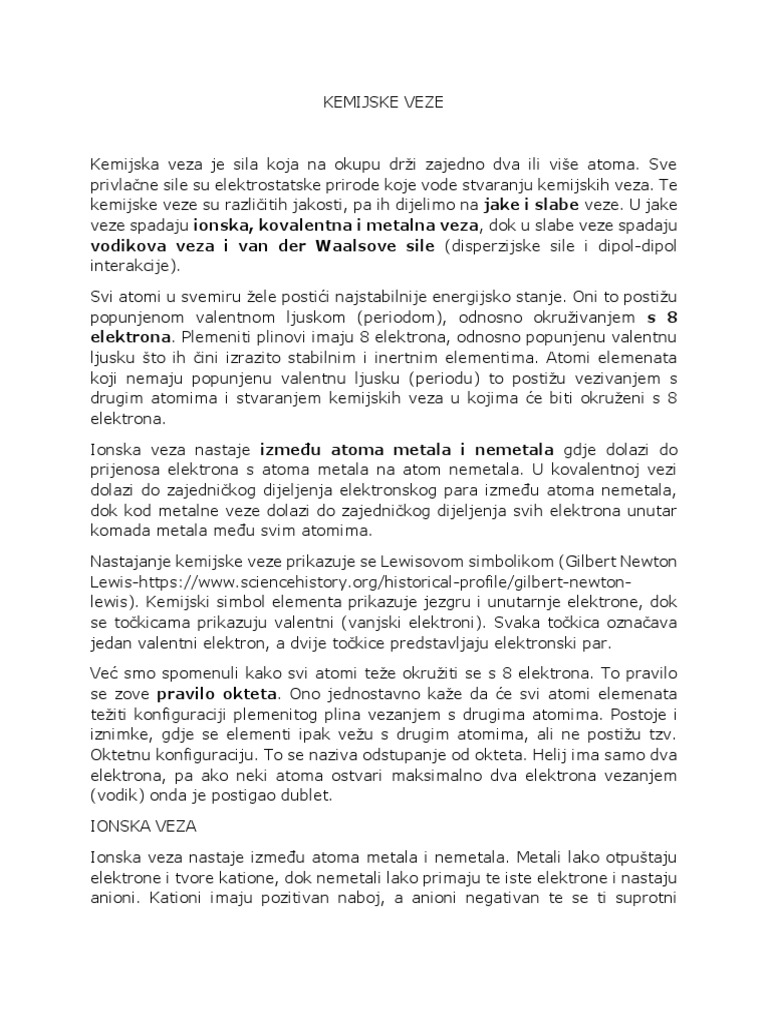 Vrste Kemijskih Veza | PDF