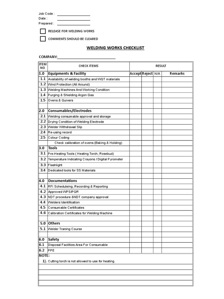 QC WELDING WORKS CHECKLIST Rev.0 | PDF