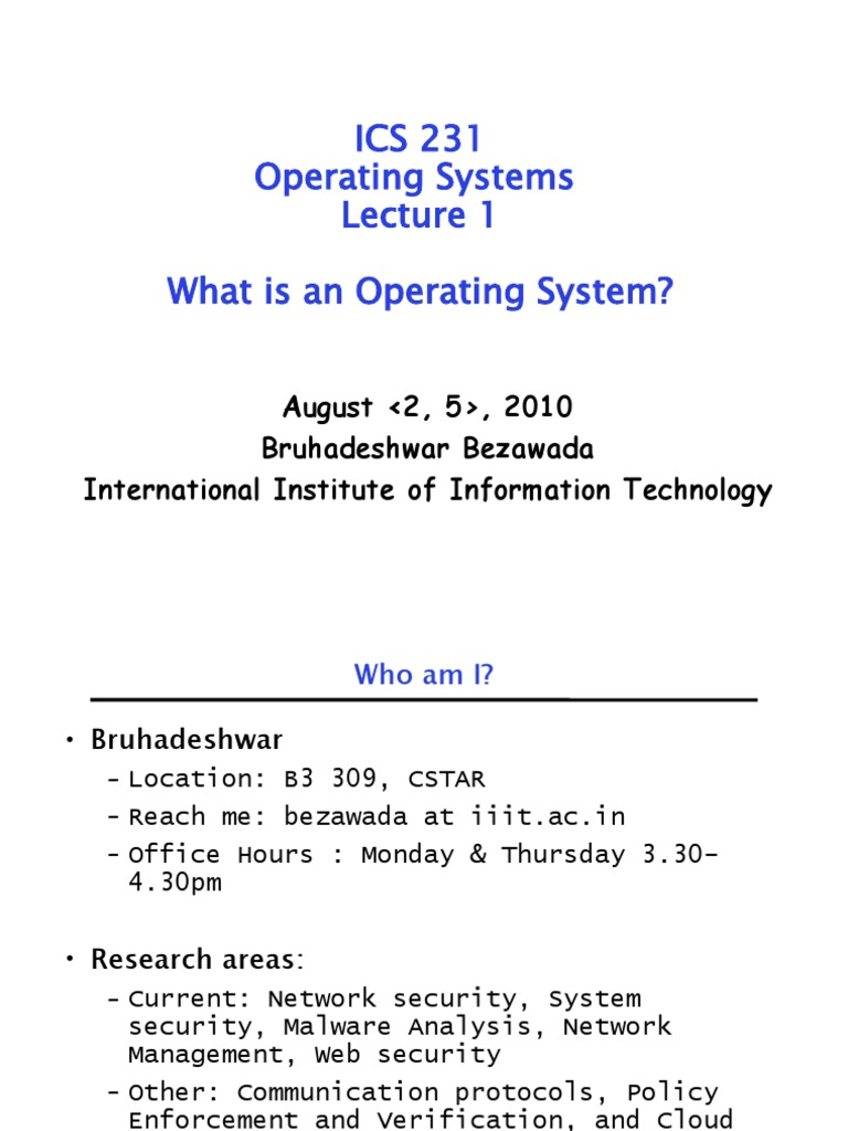 ICS 231 Operating Systems What Is An Operating System? | PDF ...