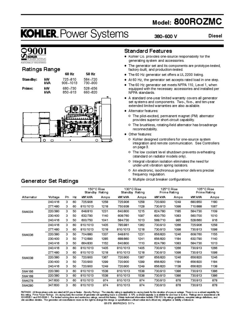 Kohler 800rozmc Spec | PDF | Radiator | Amplifier