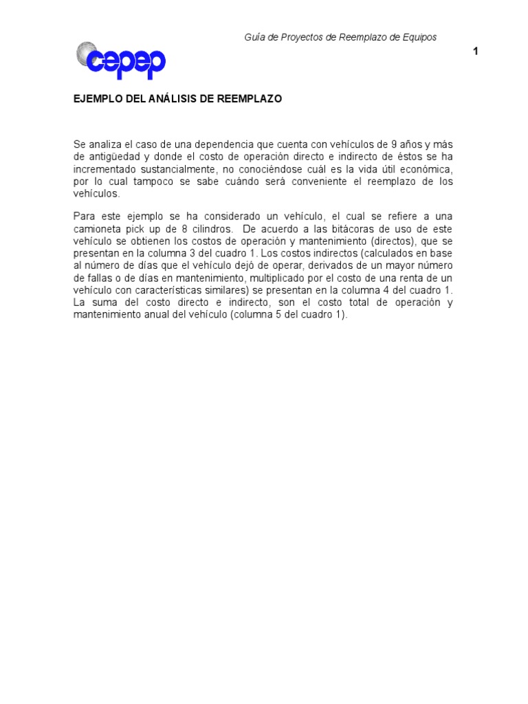 Ejemplo Del Análisis de Reemplazo | PDF | Valor presente neto | Euro