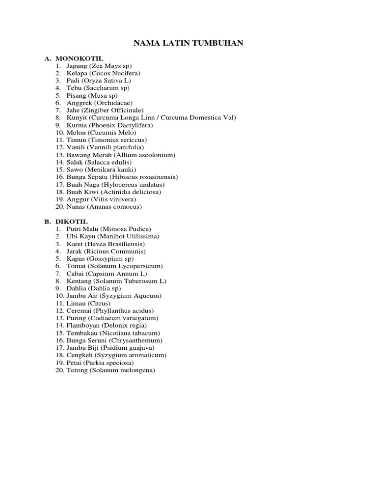 Nama Latin Tumbuhan | PDF