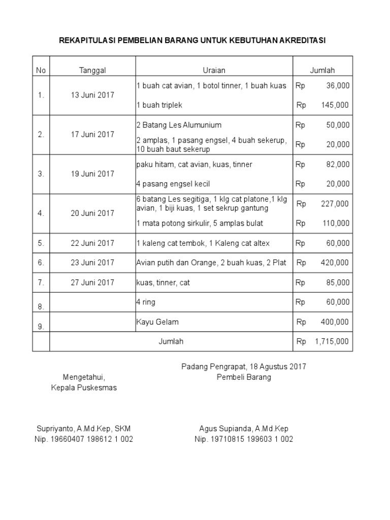 Rekap Pembelian Barang Akreditasi | PDF