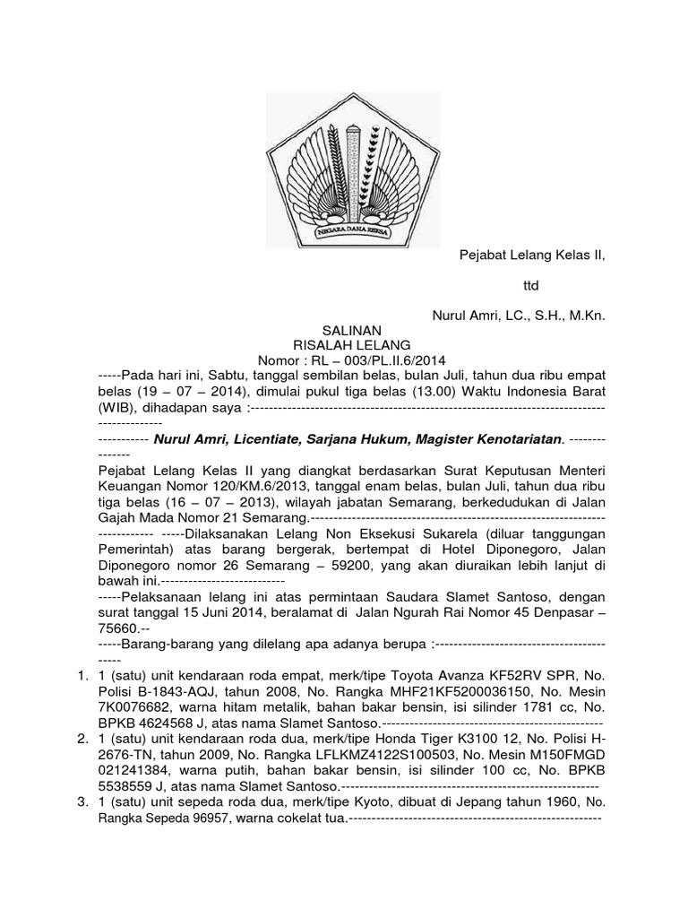 Contoh Risalah Lelang | PDF