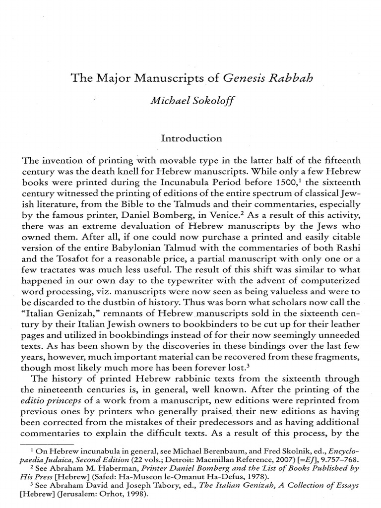 Sokoloff, The Major Manuscripts of Genesis Rabbah | PDF | Talmud | Judaism