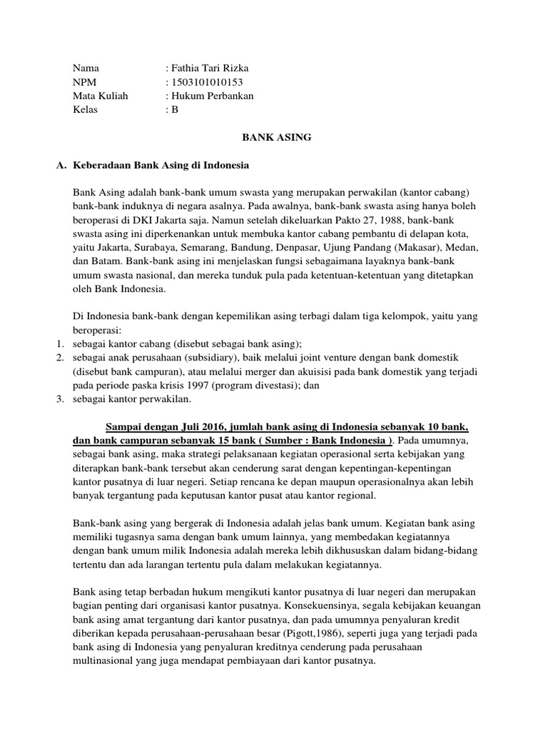 Identifikasi Bank Asing Di Indonesia | PDF