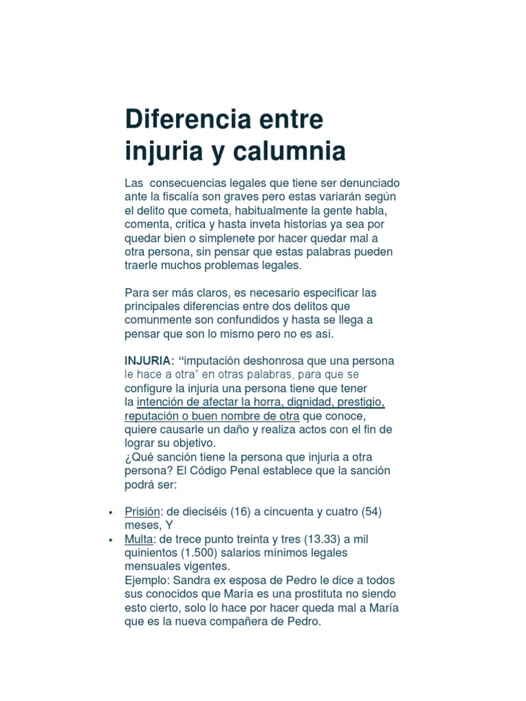 Injuria vs Calumnia: Diferencias Legales | PDF | Difamación | Gobierno