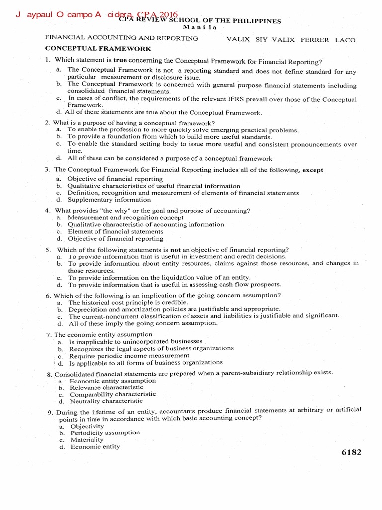 (Cpar2016) Far-6182 (Conceptual Framework) | PDF | Going Concern | Financial Statement