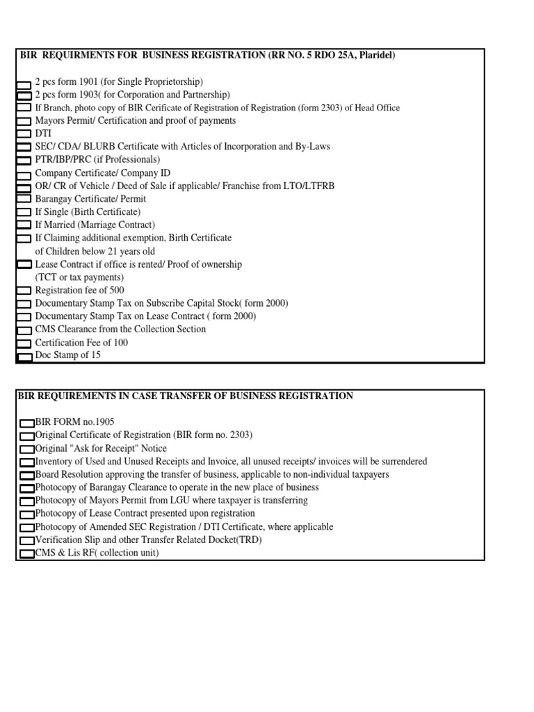 Bir Requirments | PDF | Receipt | Taxation