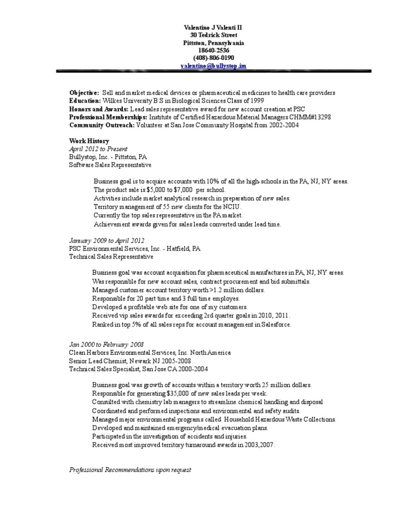 Val - Valenti - Resume - PDF PDF | PDF | Sales | Health Care