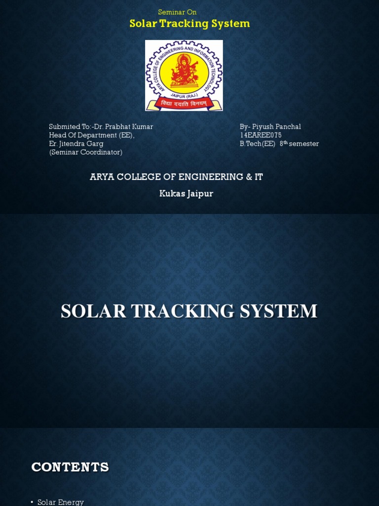 Solar Tracking System: Arya College of Engineering & It Kukas Jaipur ...