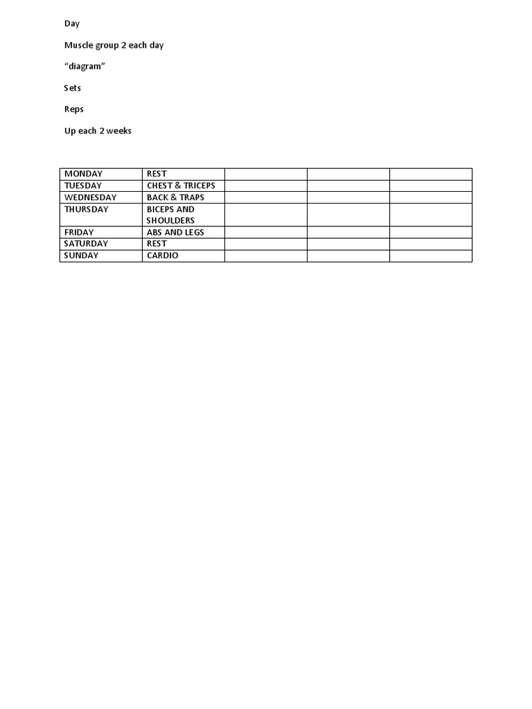 Weekly Workout Plan by Muscle Group | PDF | Sports & Recreation | Wellness