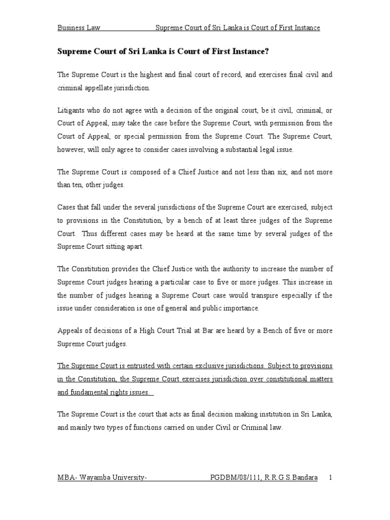 Supreme Court of Sri Lanka Is Court of First Instance | PDF | Supreme ... Supreme Court of Sri Lanka Is Court of First Instance | PDF | Supreme ...