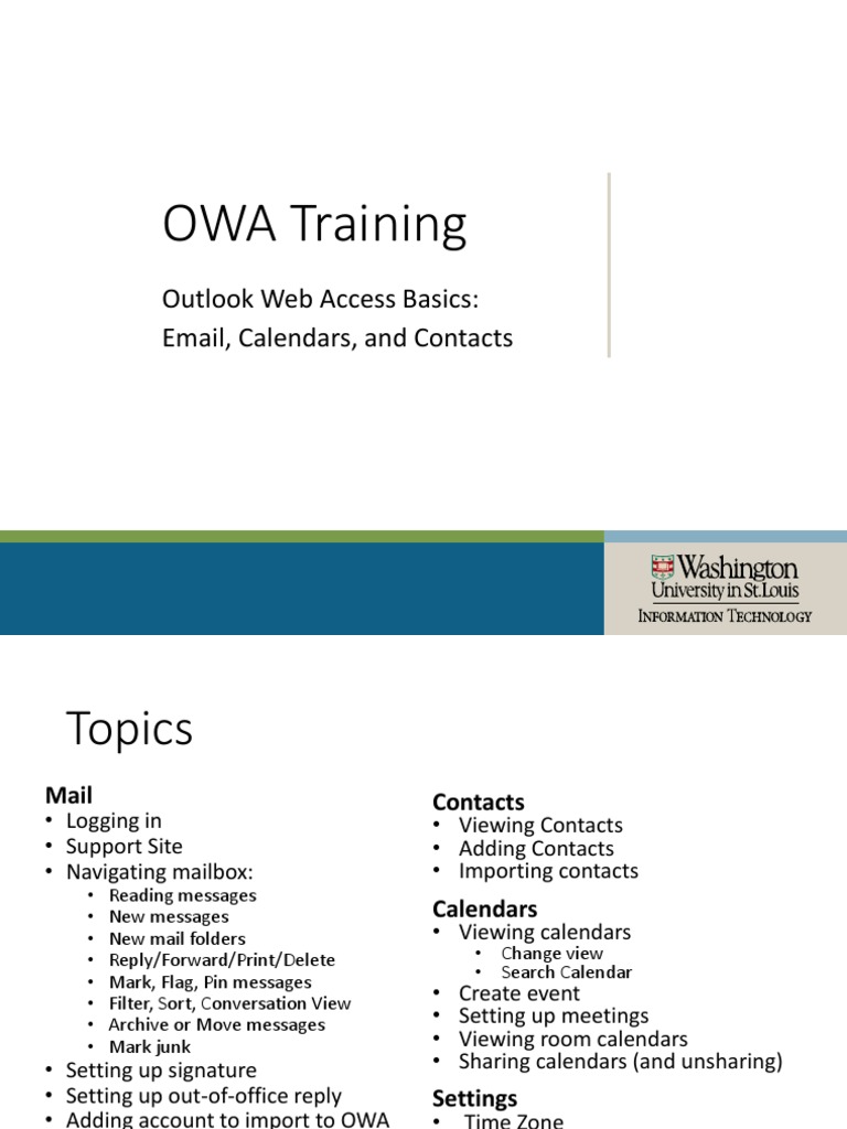 OWA Training: Outlook Web Access Basics: Email, Calendars, and Contacts ...