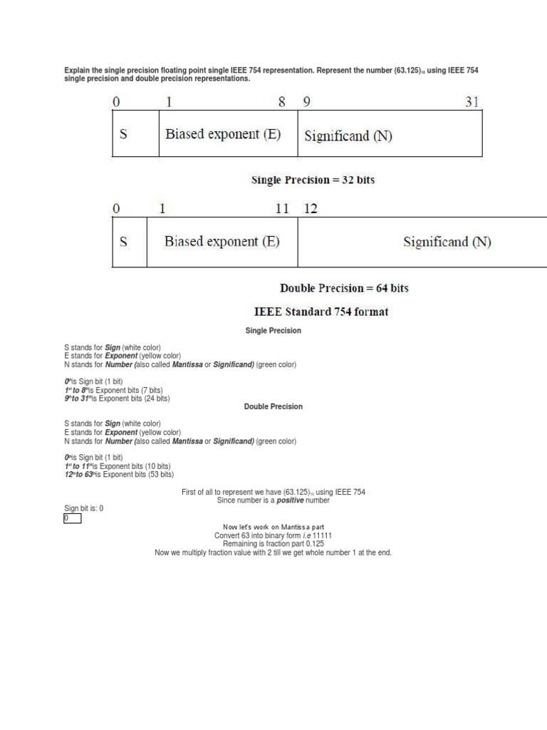 Explain The Single Precision Floating Point Single IEEE 754 Representation | Download Free PDF ...