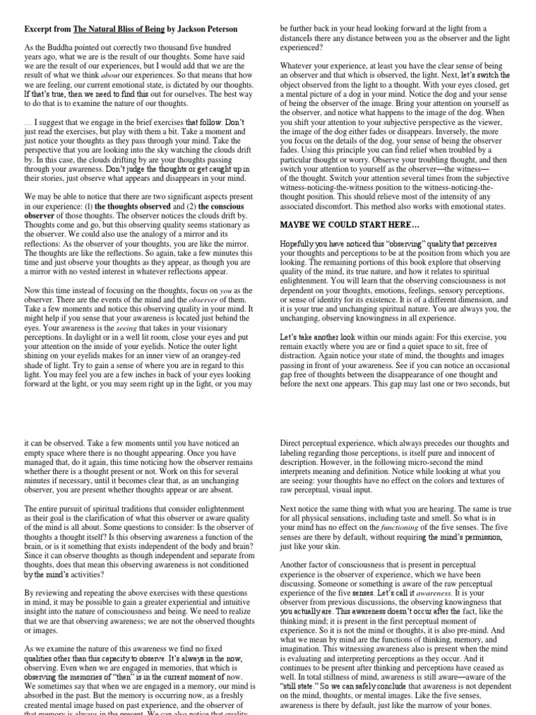 Excerpt From The Natural Bliss of Being by Jackson Peterson | PDF ...