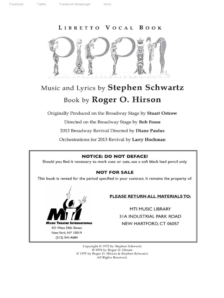 Pippin - Revival 2013 MTI Libretto Vocal Book PDF | PDF