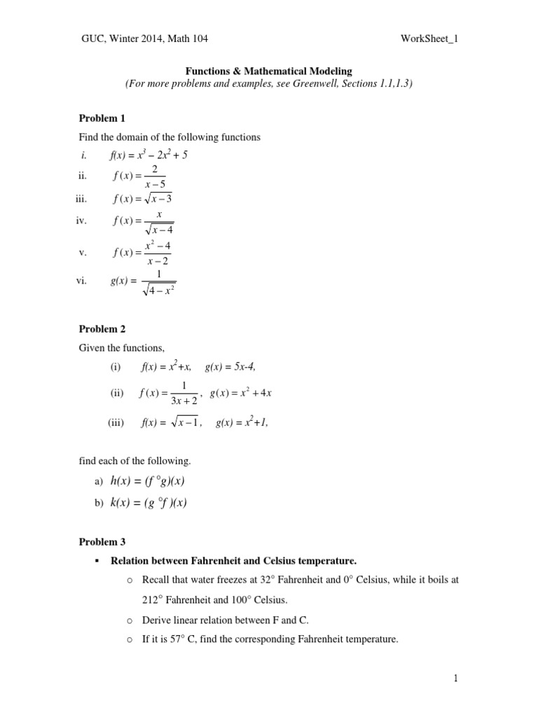 Functions and Modeling in Math 104 | PDF | Fahrenheit | Physical Quantities