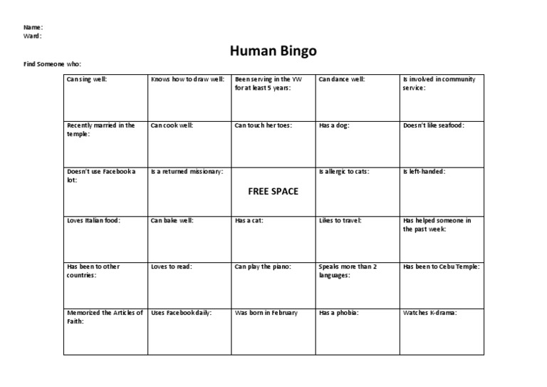 Human Bingo Game Template | PDF